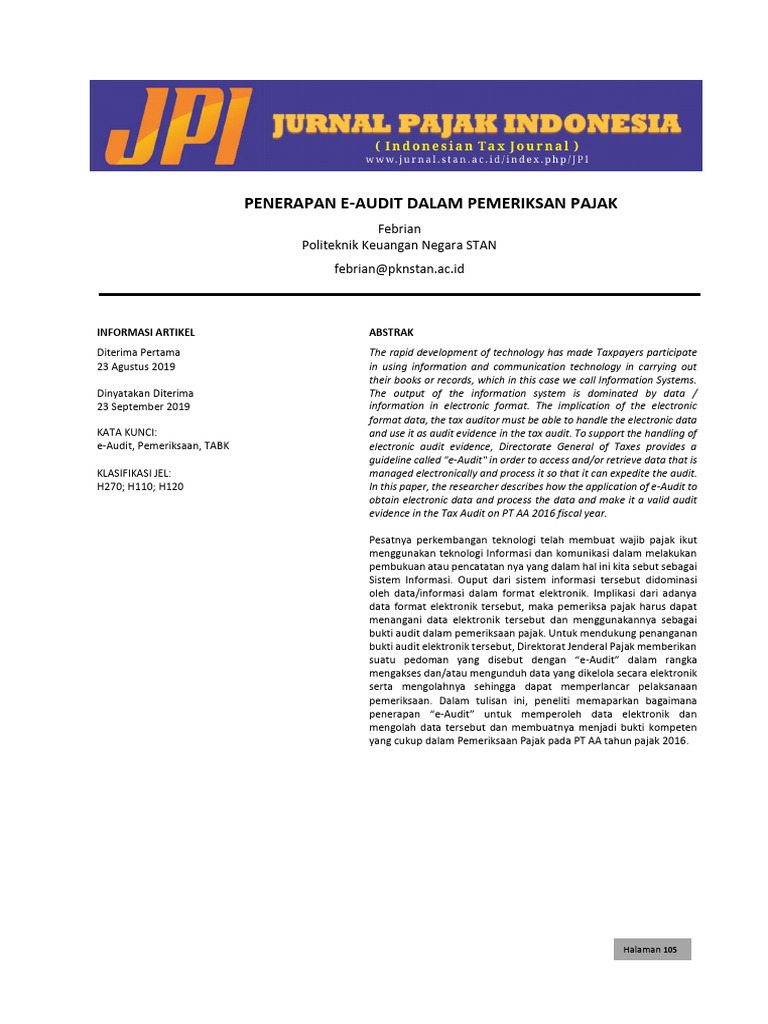 Penerapan e-Audit dalam Pemeriksaan Pajak | PDF