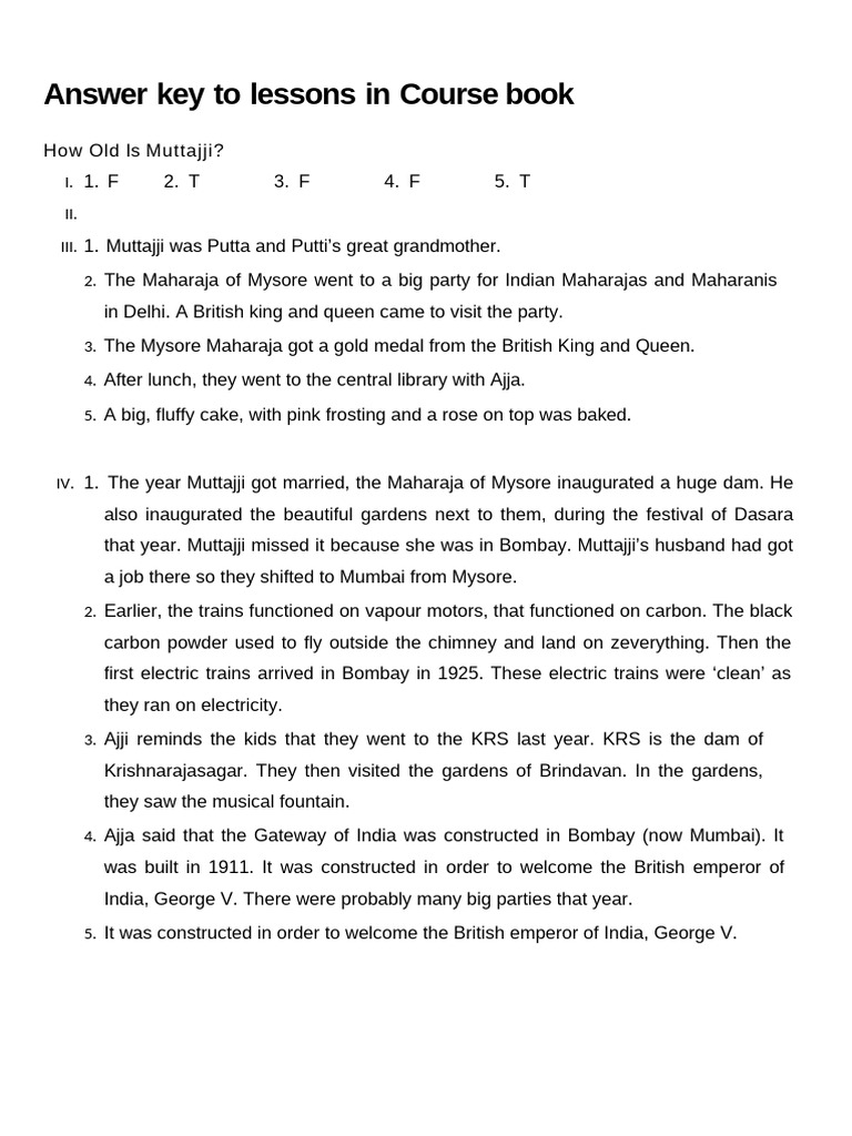 Muttajji Age and Lesson Answers | PDF | Food And Drink Preparation ...