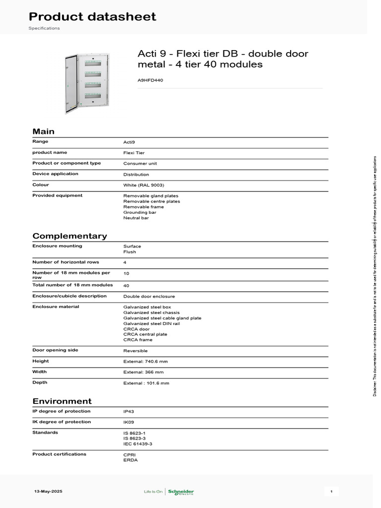 Acti 9 Flexi Tier DB Specifications | PDF