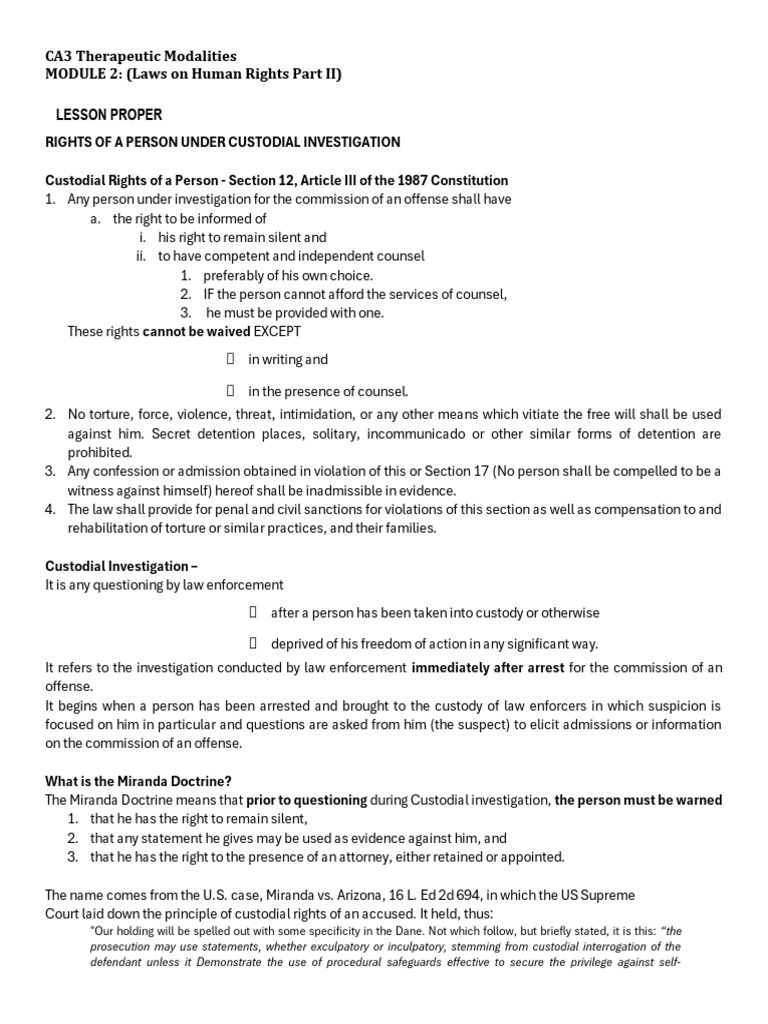 MODULE 2. Lesson Proper (Edited) | PDF | Miranda Warning | Right To Silence