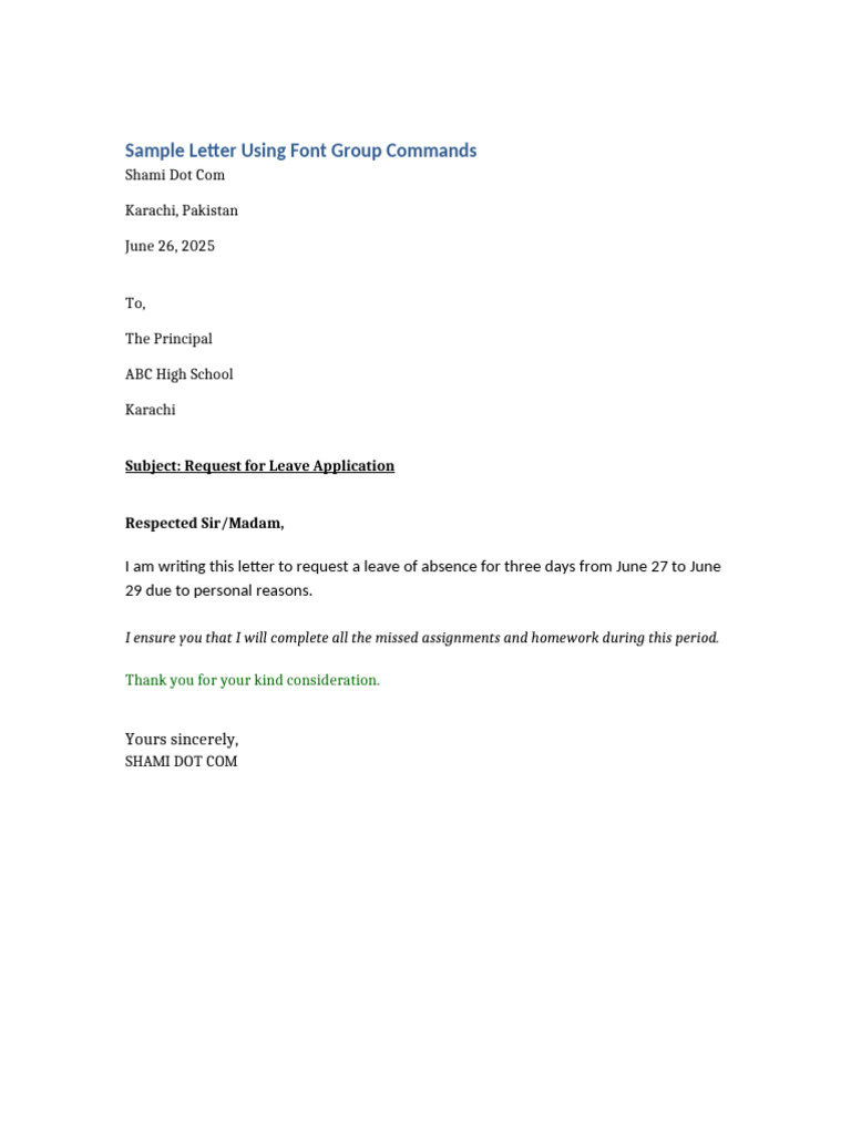 Leave Application Letter Sample | PDF