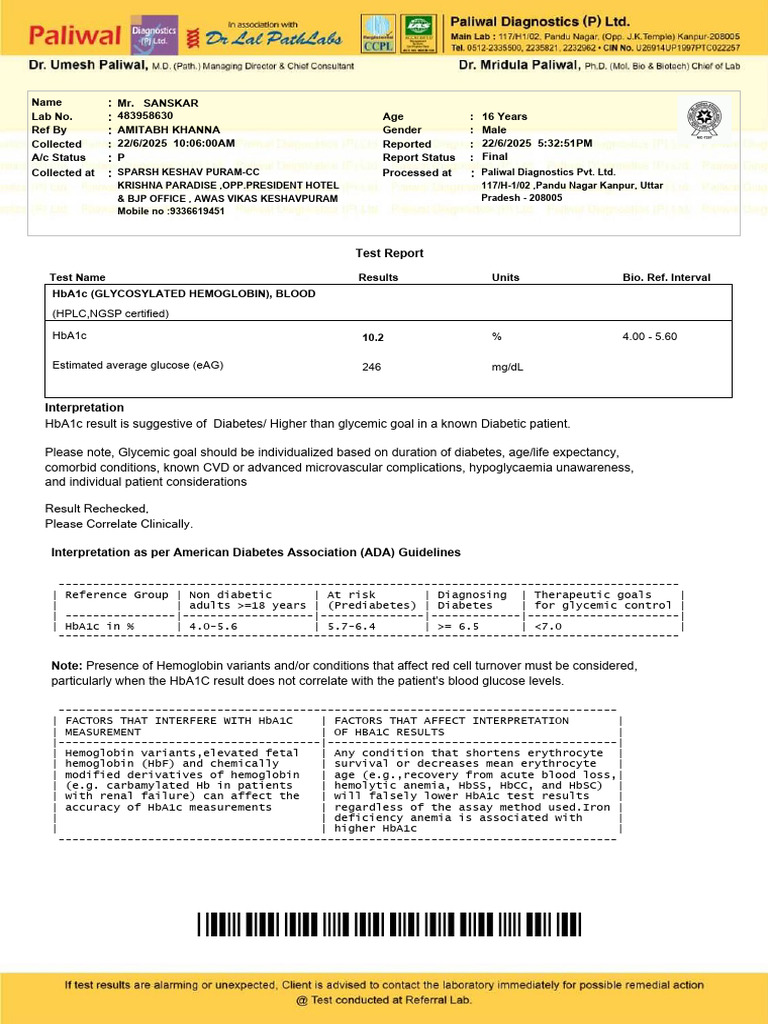 (HPLC, NGSP Certified) Hba1C % 4.00 - 5.60 Estimated Average Glucose ...