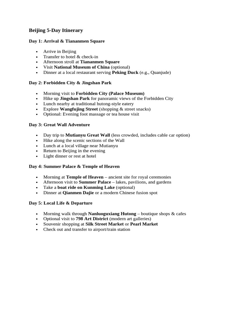 5-Day Beijing Itinerary Guide | PDF
