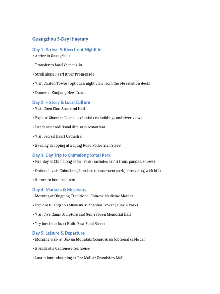 5-Day Guangzhou Travel Itinerary | PDF