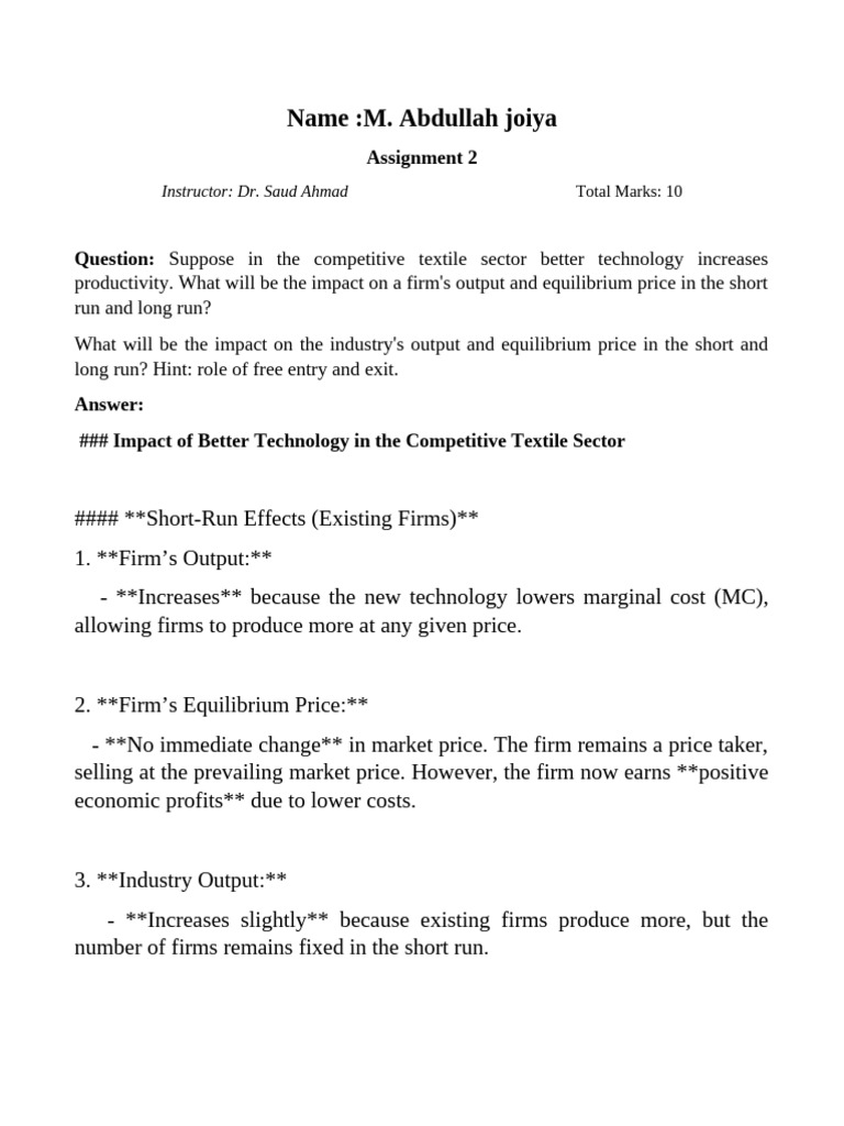 ECON201 Assignment 2 35977 | PDF | Profit (Economics) | Long Run And ...