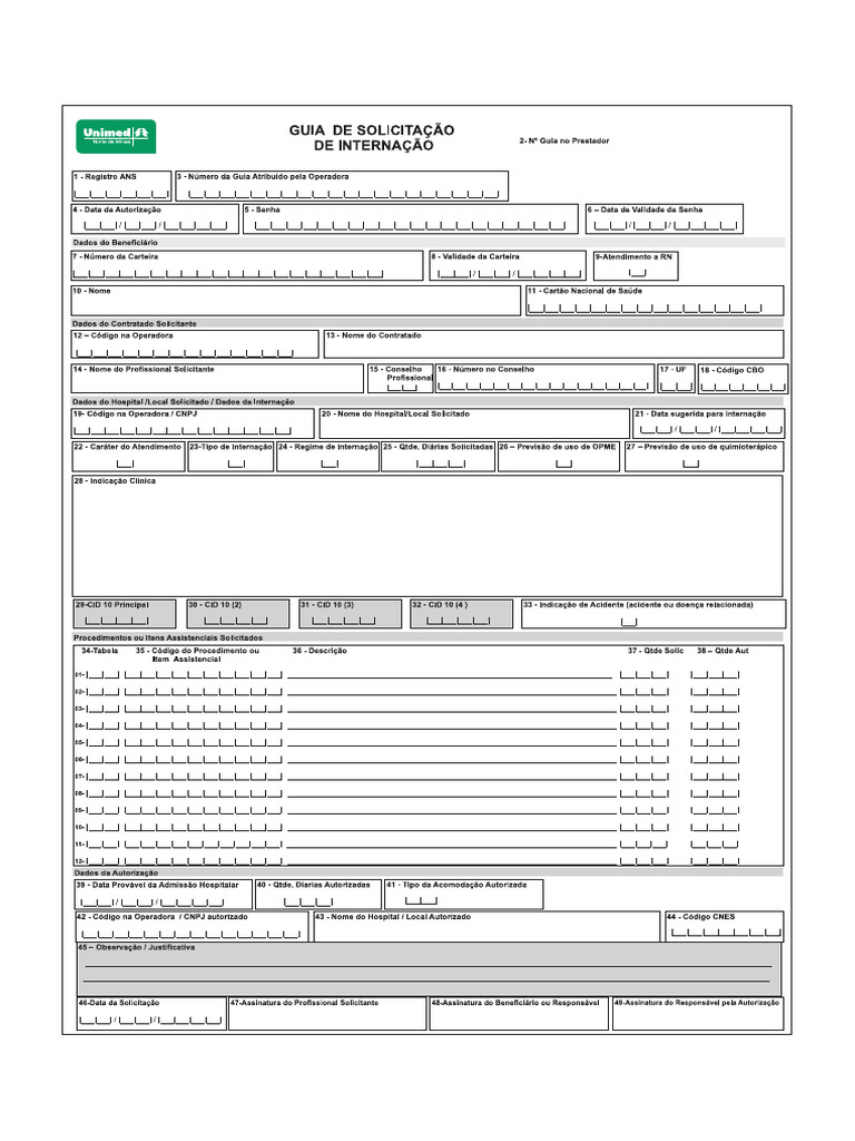 Guia Internacao Unimed | PDF