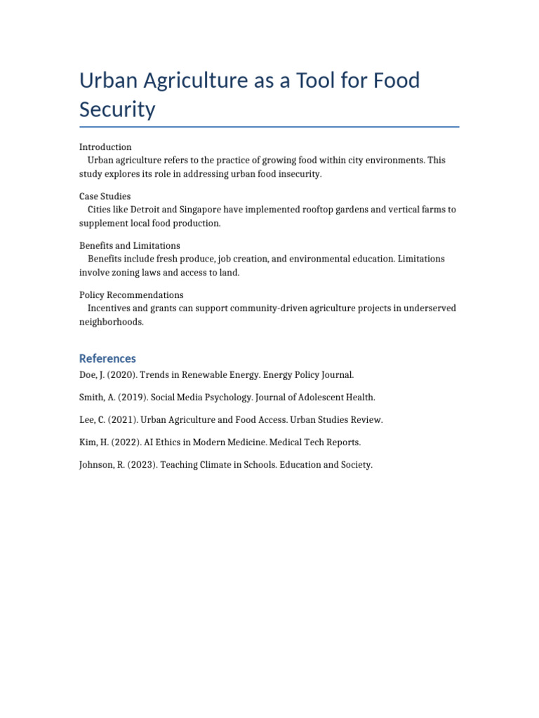 Urban Agriculture and Food Security | PDF