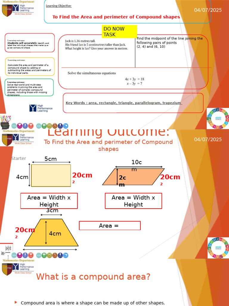 Area and Perimeter of Compound Shapes | PDF | Area | Physical Quantities