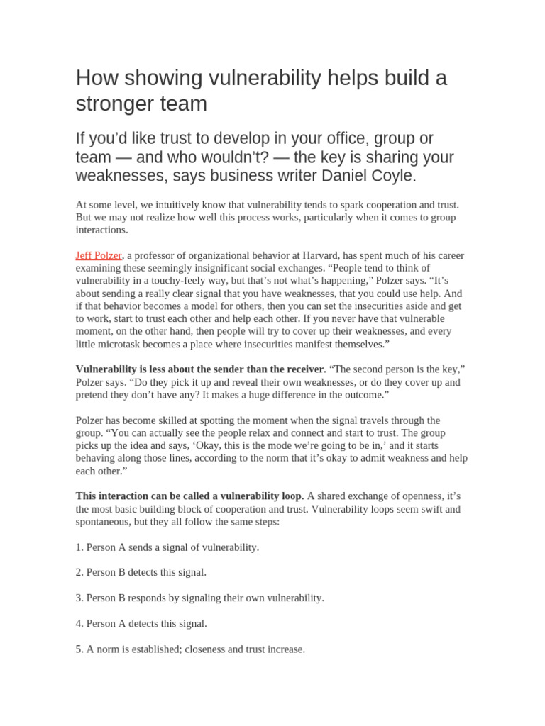 How Showing Vulnerability Helps Build A Stronger Team | PDF | Vulnerability