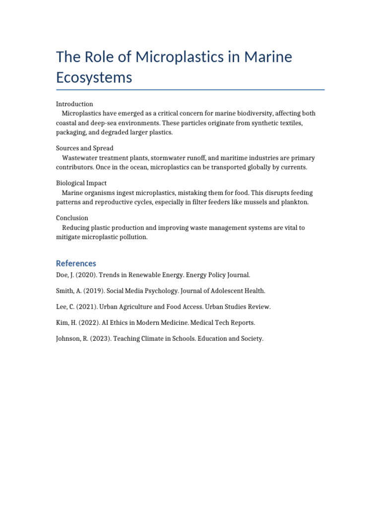 Microplastics in Marine Ecosystems | PDF