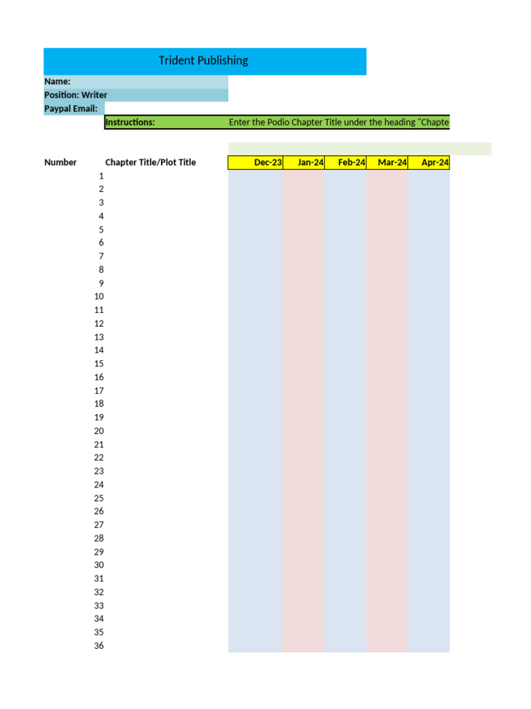 Trident Publishing Word Count Tracker Template 2024 | PDF