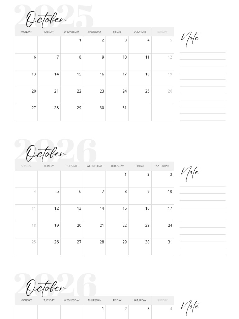 Black and White Minimalistic October Monthly Calendar | PDF