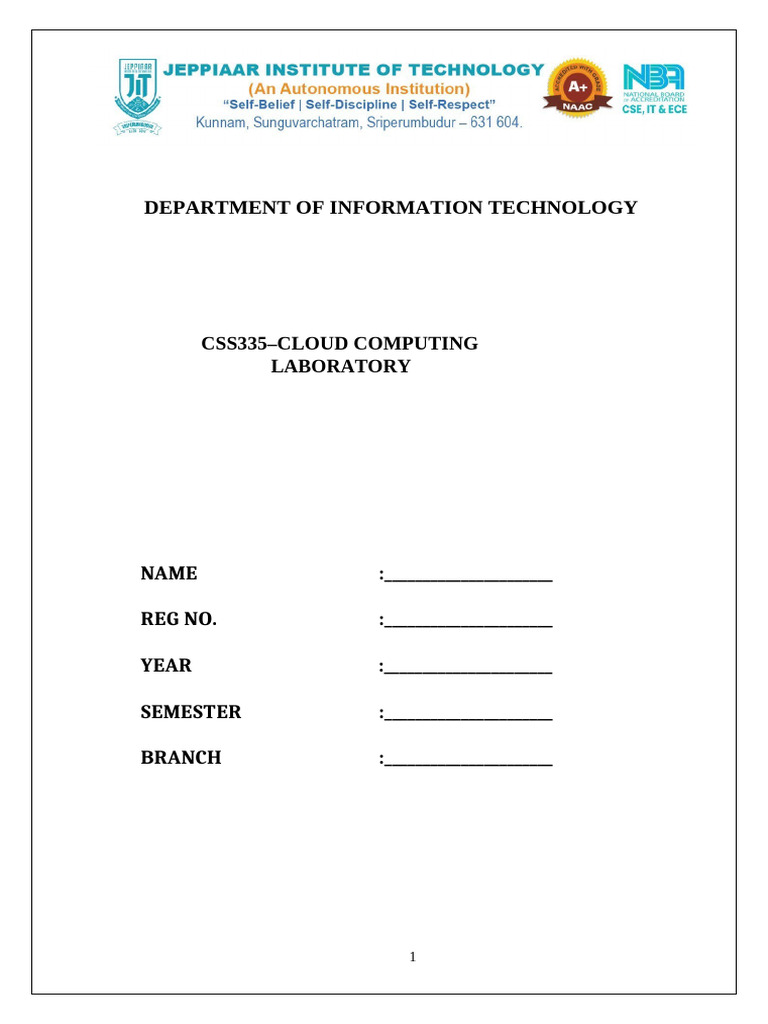 CCS335 - Cloud Computing Record | PDF | Apache Hadoop | Map Reduce