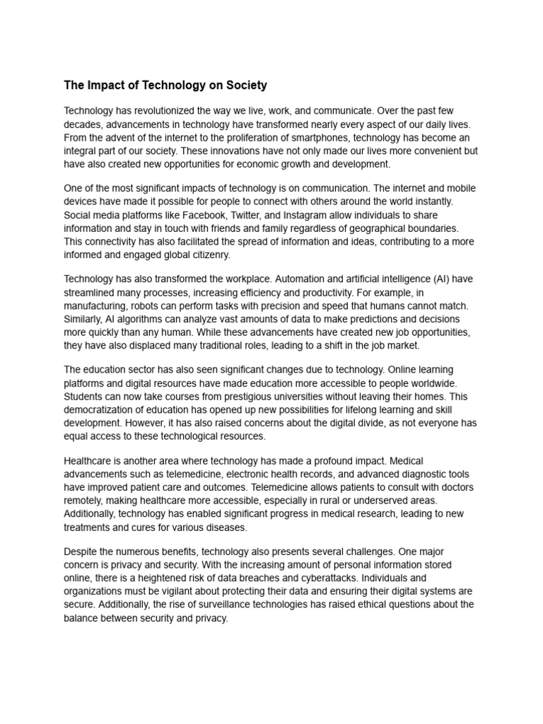 Technology's Societal Impact Explained | PDF | Artificial Intelligence ...