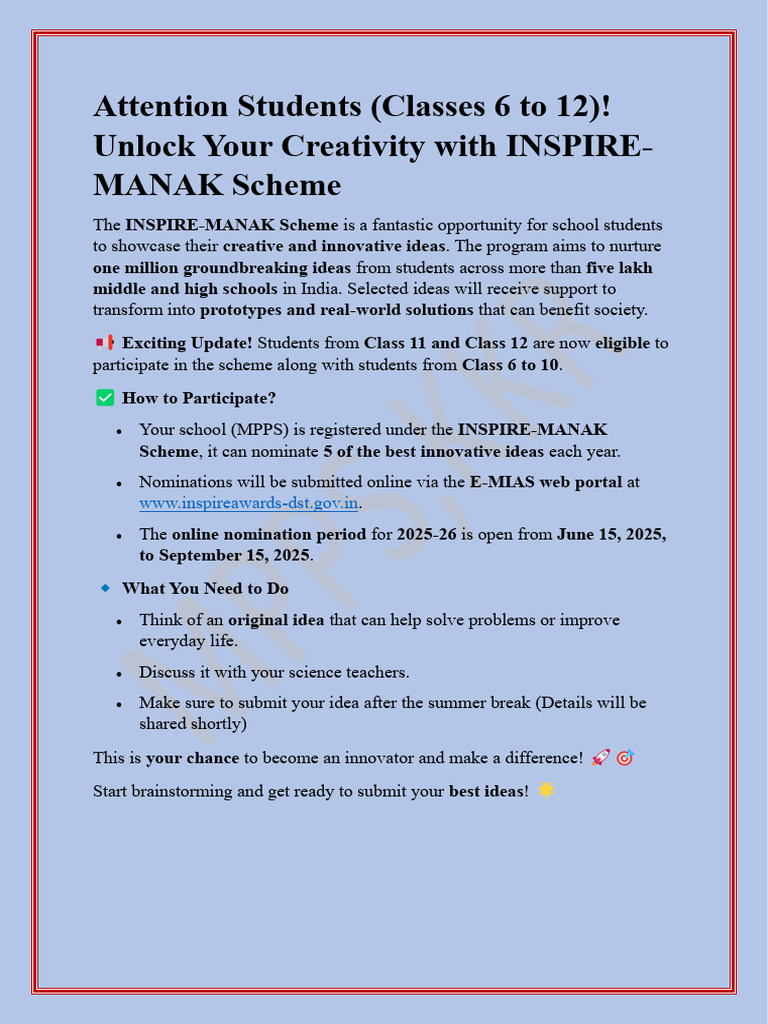 Inspire Manak 2025-26 | PDF