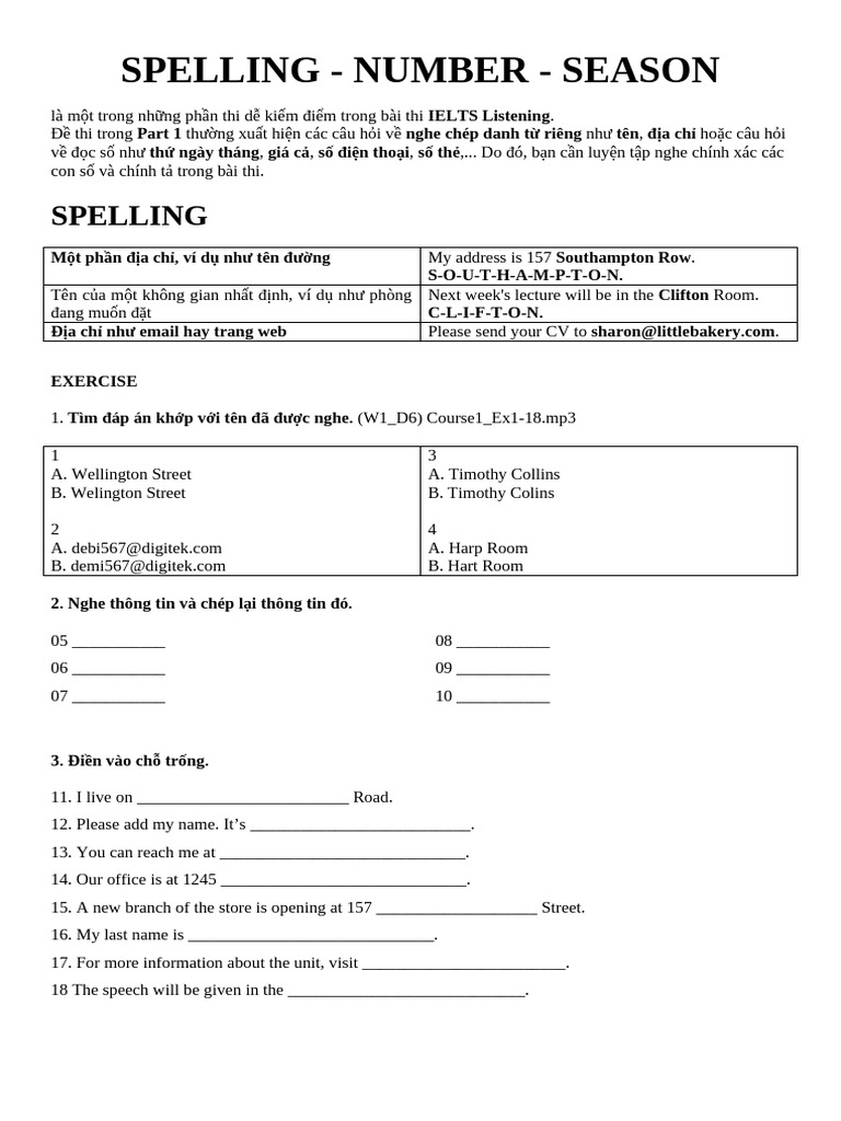 Spelling - Time - Number | PDF