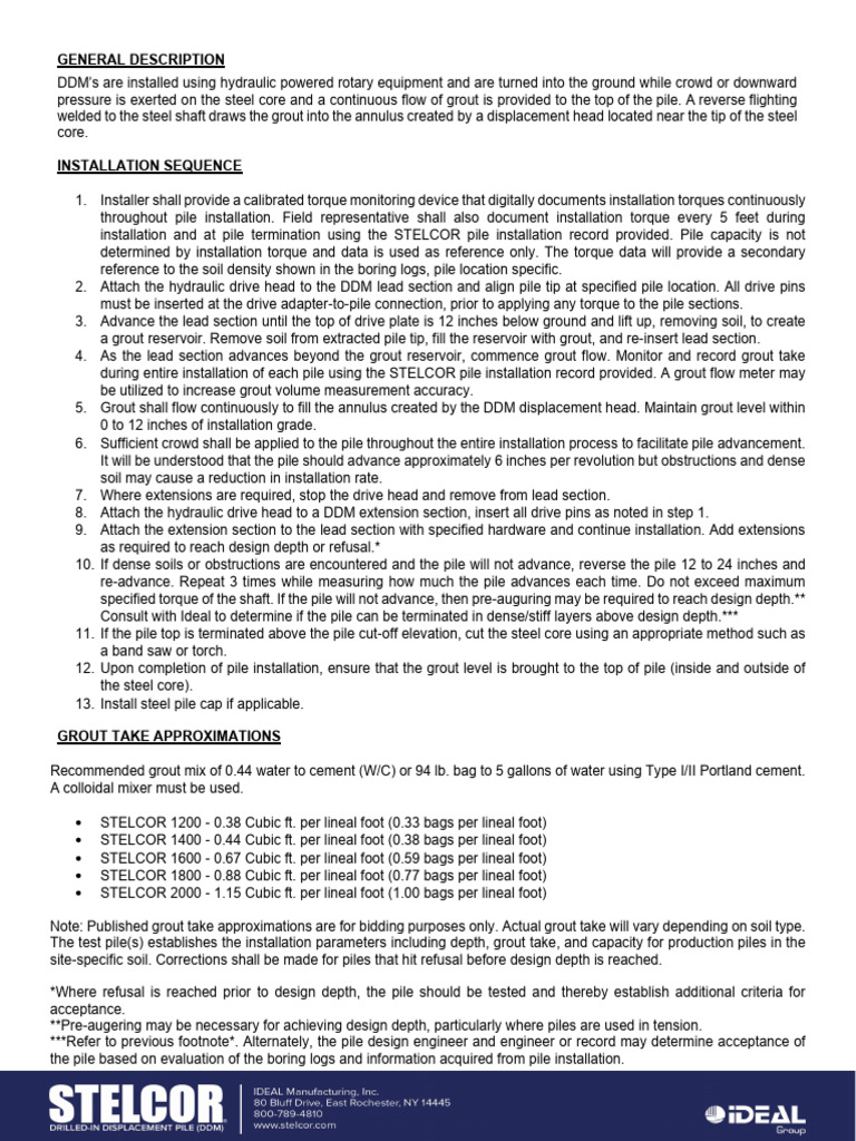 STELCOR DDM - Installation Sequence & Grout Take | PDF | Deep ...