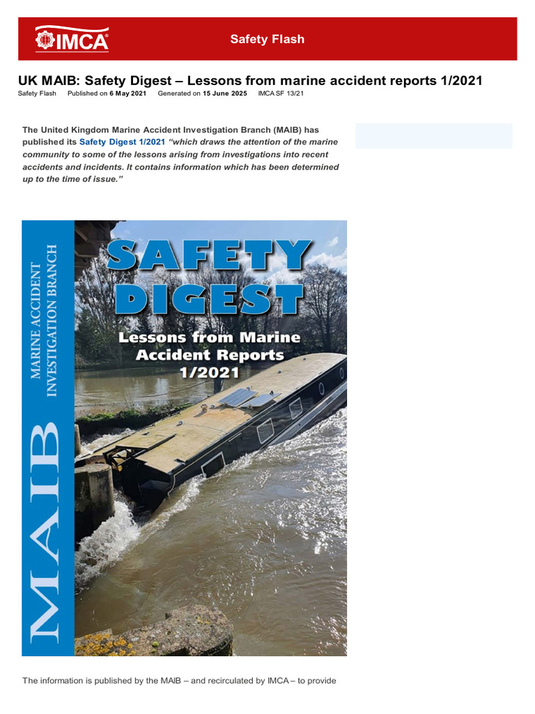 UK MAIB - Safety Digest - Lessons From Marine Accident Reports 1 - 2021 ...