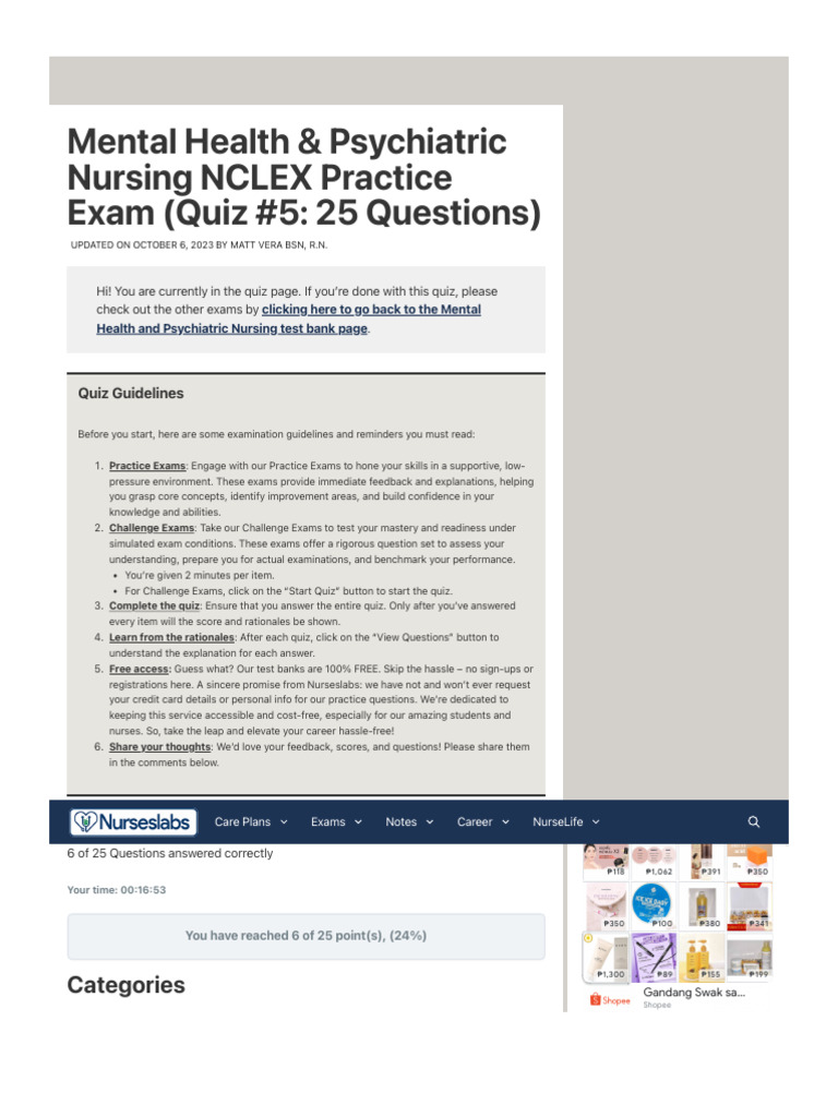 NCLEX Mental Health Practice Quiz 5 | PDF | Mental Disorder ...