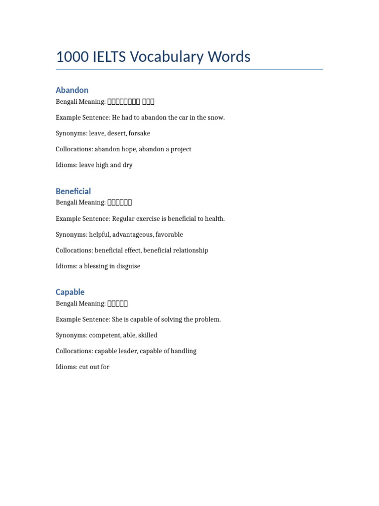 IELTS Vocabulary Sample | PDF