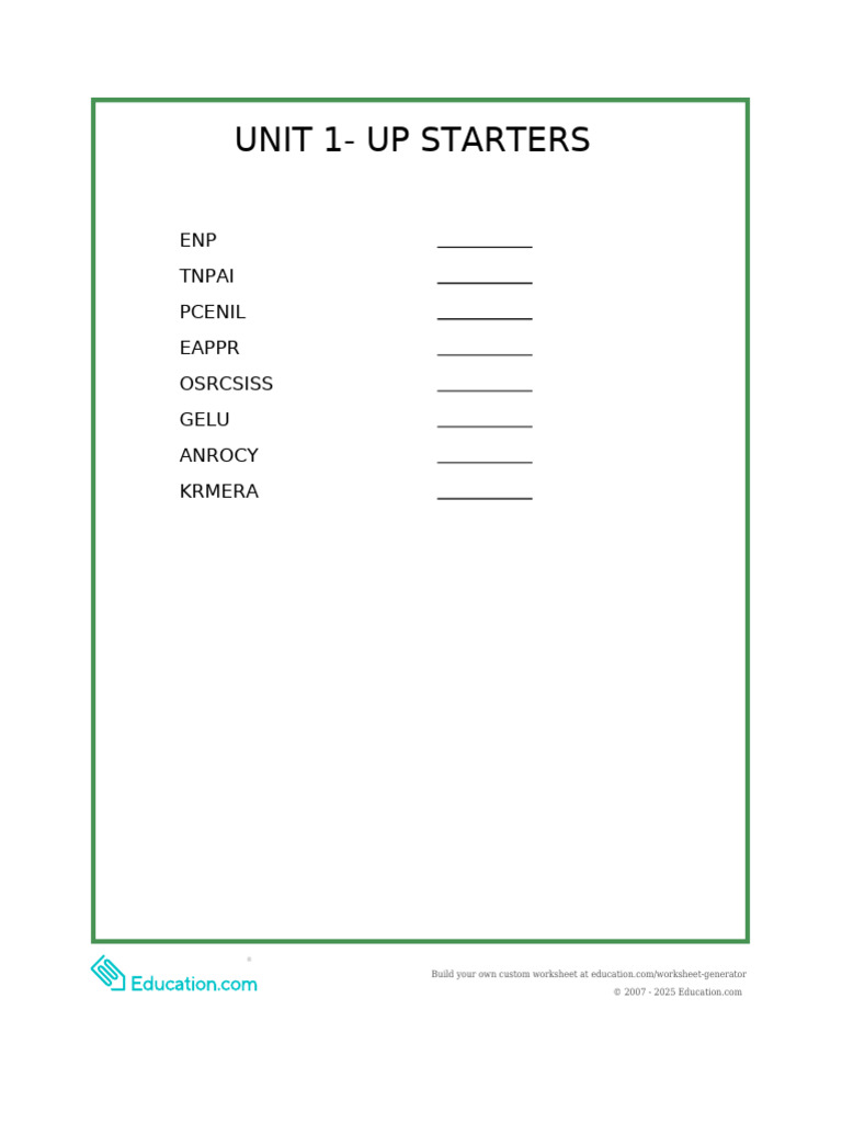 Unit 1-Up Starters: ENP Tnpai Pcenil Eappr Osrcsiss Gelu Anrocy Krmera | PDF
