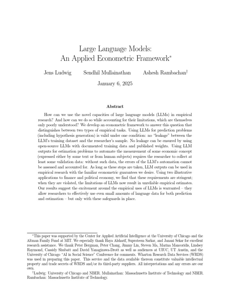 Large Language Models - An Applied Econometric Framework | PDF | Ordinary Least Squares | Errors ...