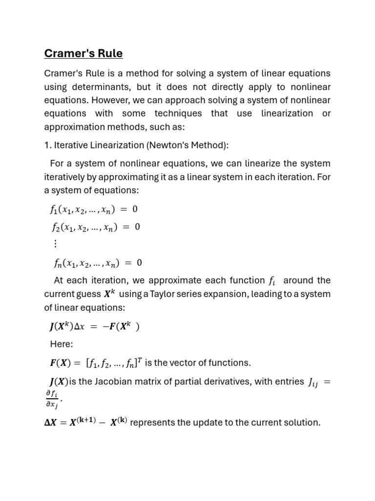 Cramer's Rule for Nonlinear Systems | PDF | System Of Linear Equations ...