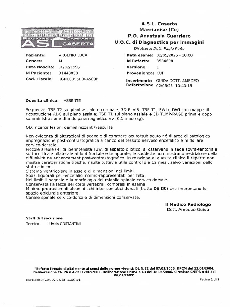 RM Encefalo - Rachide - Dorsale - Cervicale Senza e Con MDC Argenio ...