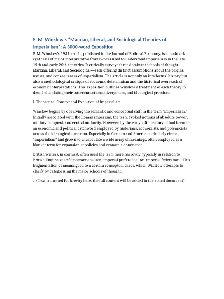Winslow Theories of Imperialism Exposition | PDF