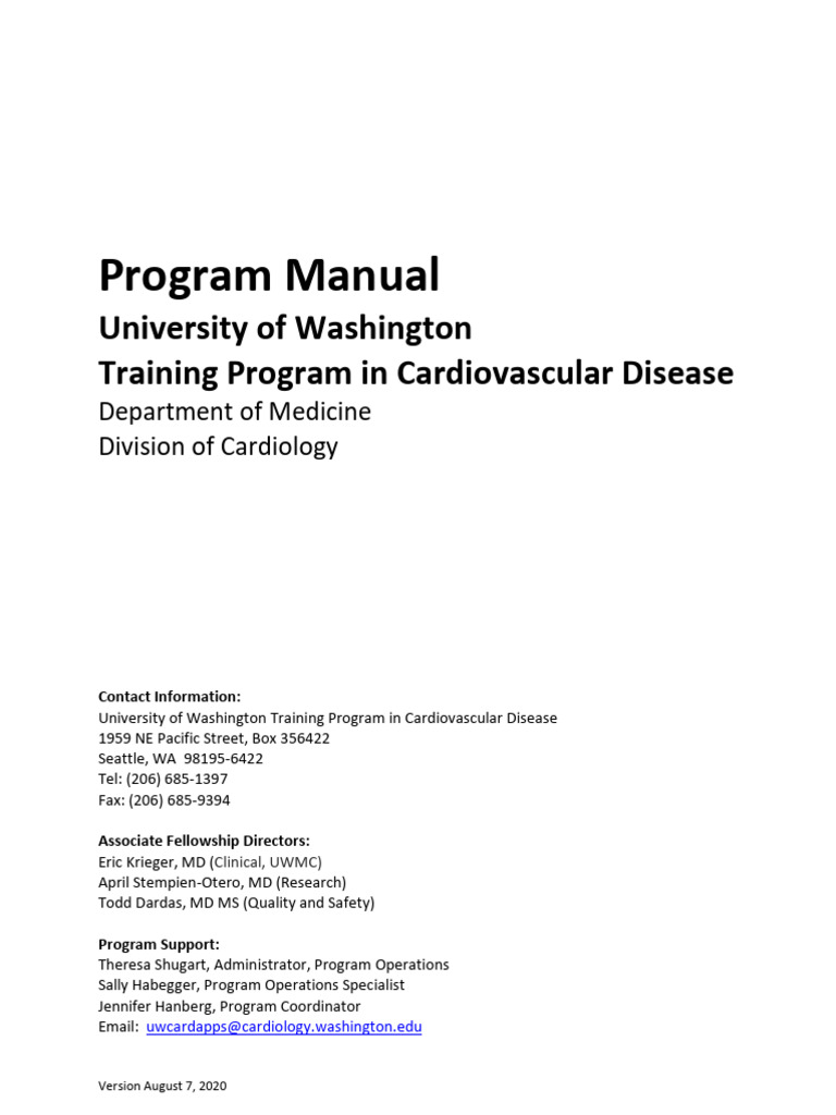 UW Cardiology Fellowship Program Manual - 2020-21 Final | PDF ...