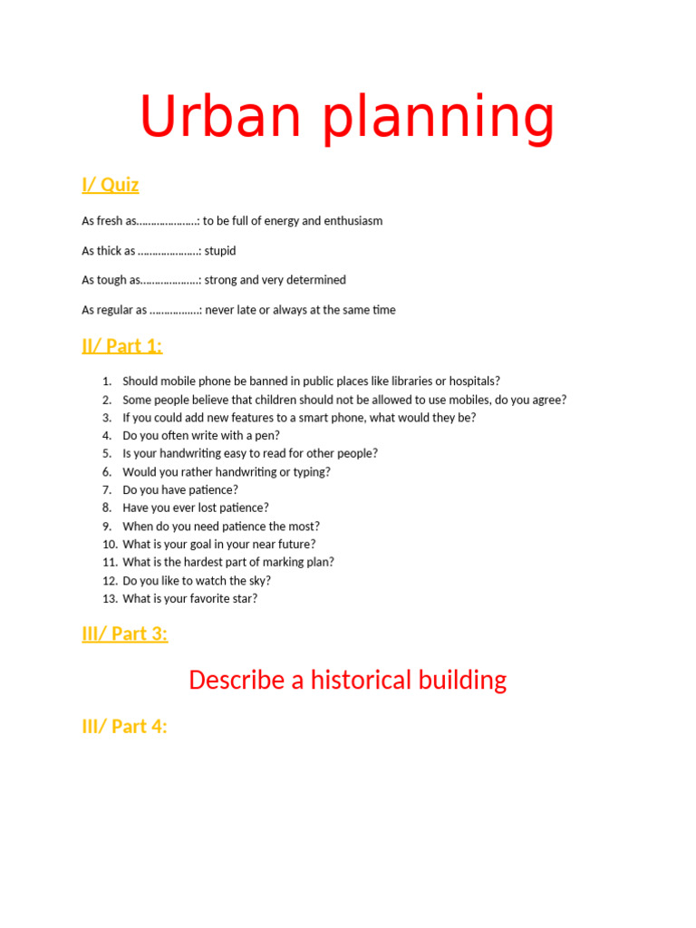 Urban Planning Quiz and Discussion Topics | PDF