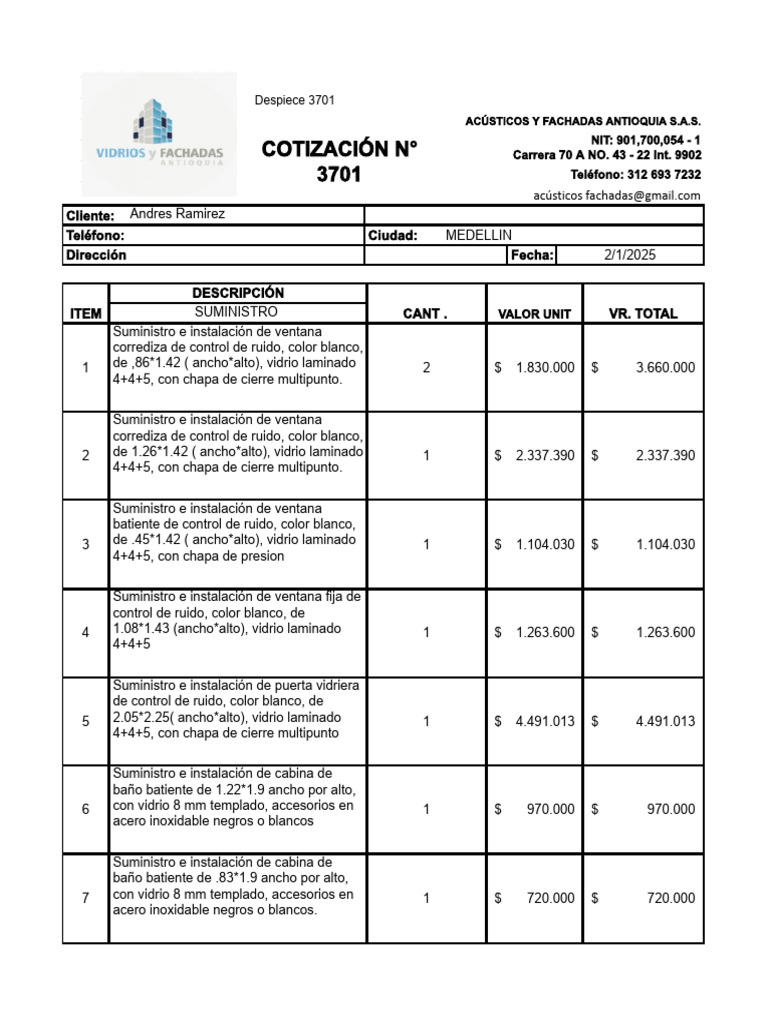 0.cotizaciones 2025 3701 11111111111 | PDF | Sólido amorfo | Dieléctrico