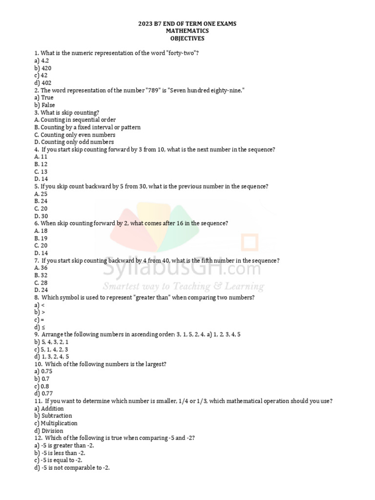 2023 B7 Mathematics Exam Questions | PDF | Numbers | Mathematical Notation