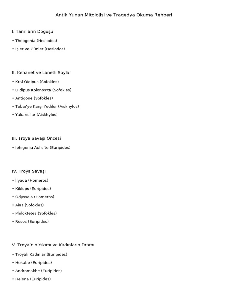 Yunan Mitolojisi Okuma Listesi | PDF