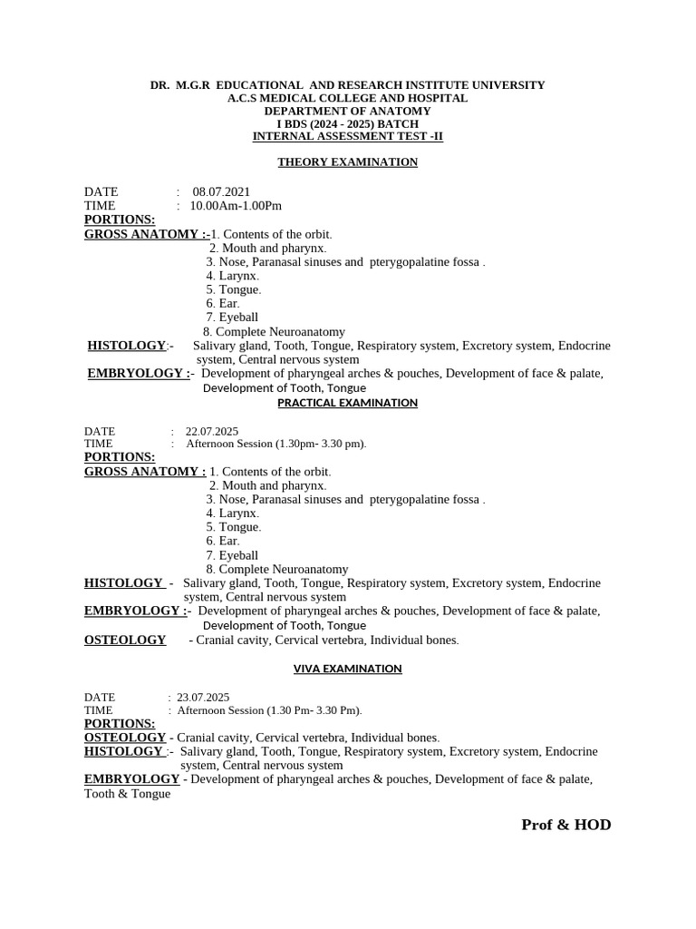 I BDS Anatomy Internal Assessment 2025 | PDF