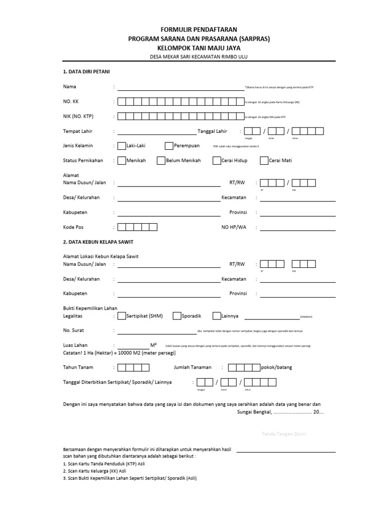 Formulir Pendaftaran Sarpras Maju Jaya | PDF