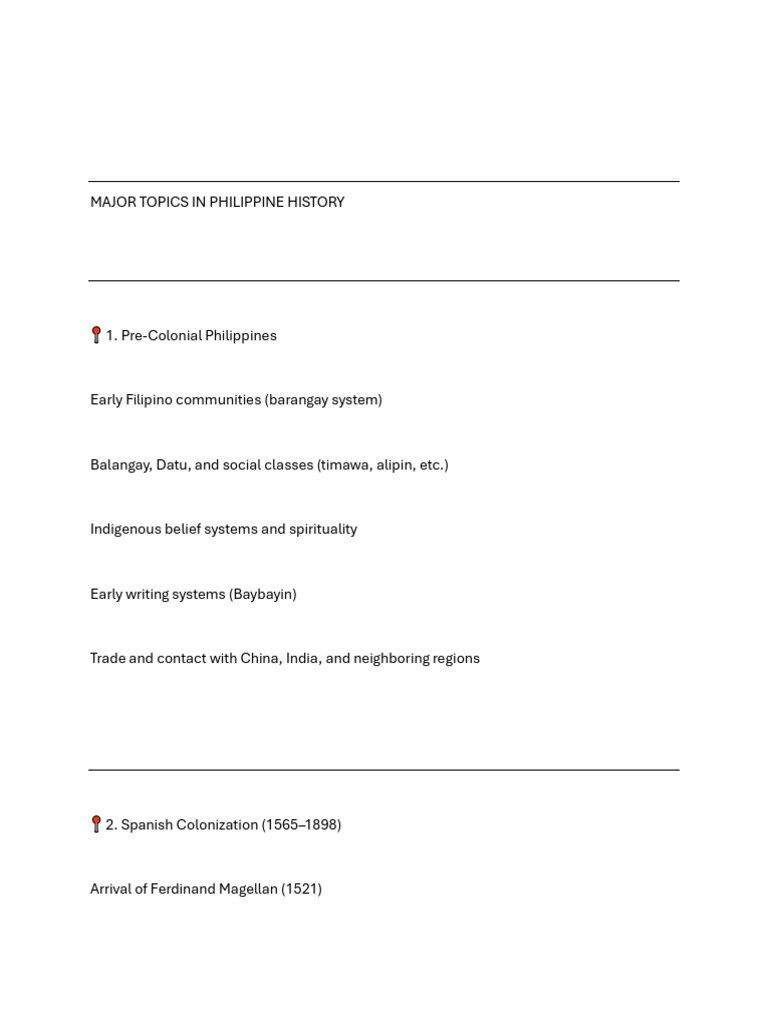 Major Topics in Philippine History | PDF | Philippines | Philippines–Spain Relations
