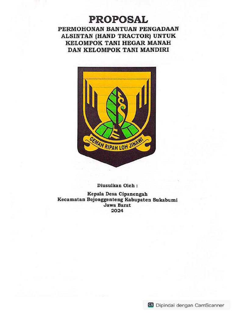 PROPOSAL PERMOHONAN BANTUAN PENGADAAN ALSINTAN (HAND TRACTOR) UNTUK ...
