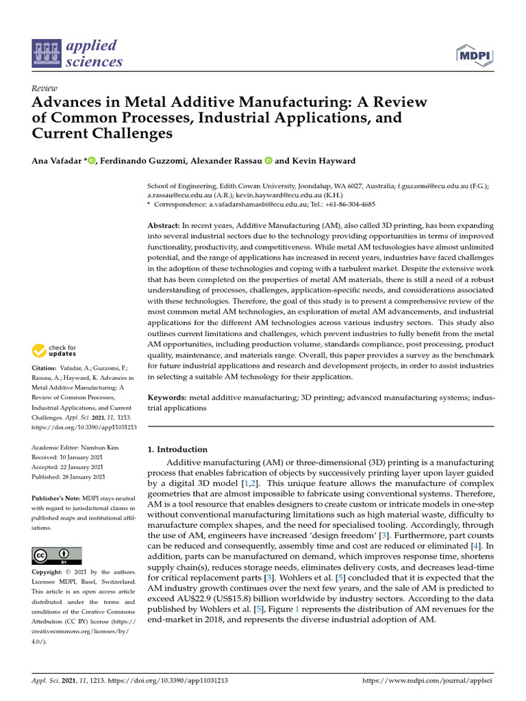 Advances in Metal Additive Manufacturing | PDF | 3 D Printing | Metals