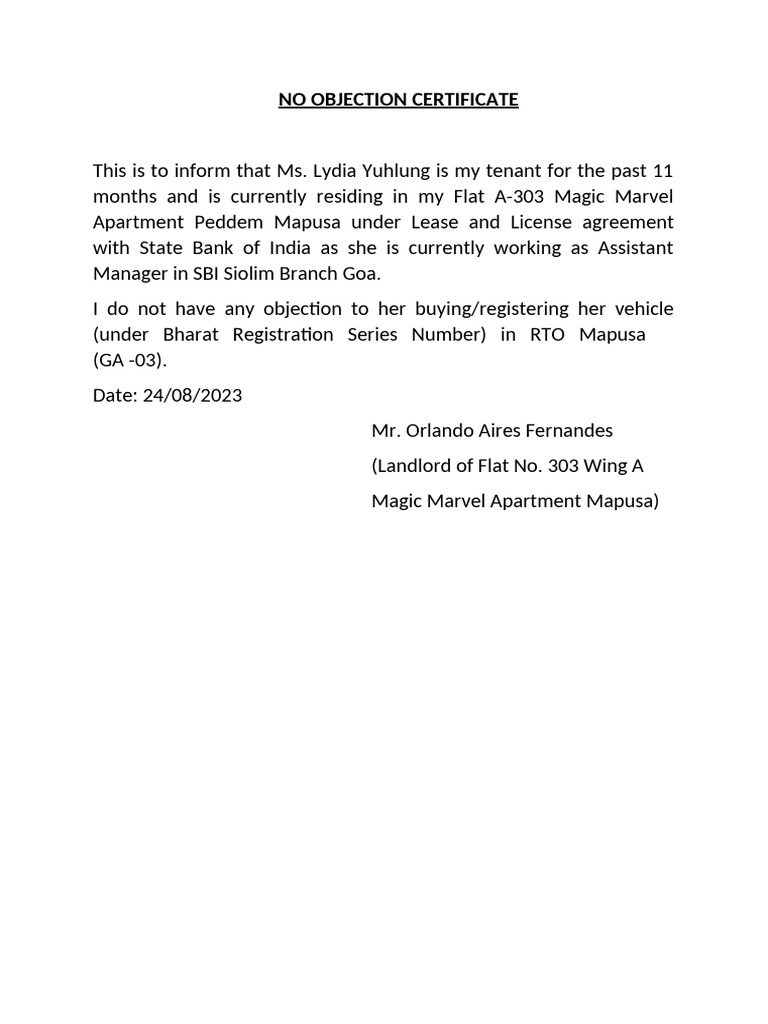 No Objection Certificate | PDF