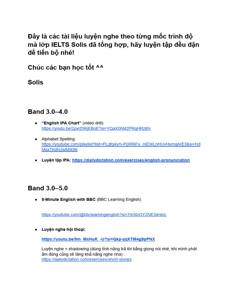 Tài Liệu Listening 0-8.0 - Solis Study | PDF