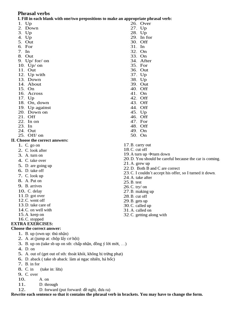 Answer Key To Causative Verbs and Phrasal Verbs | PDF | Chess | Chess ...