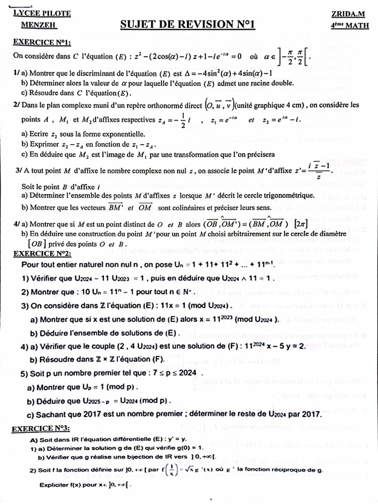 5 Sujets de Révision Corrigés 4 Ème MATH LPM8 | PDF