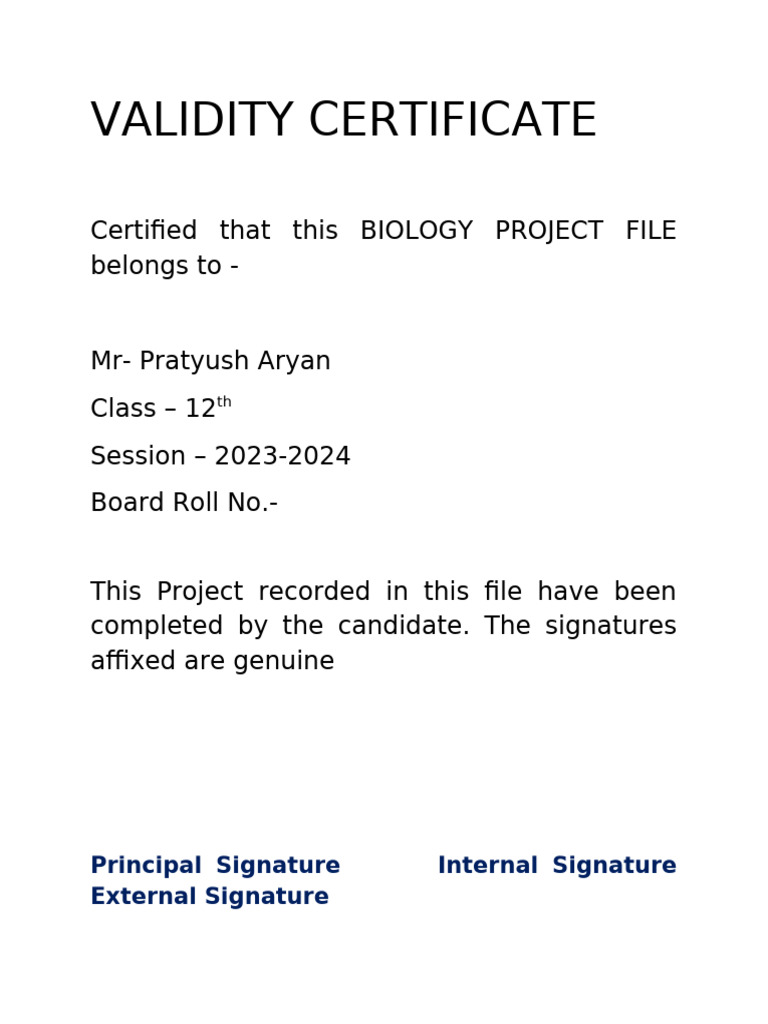 Validity Certificate Bio 2 | PDF