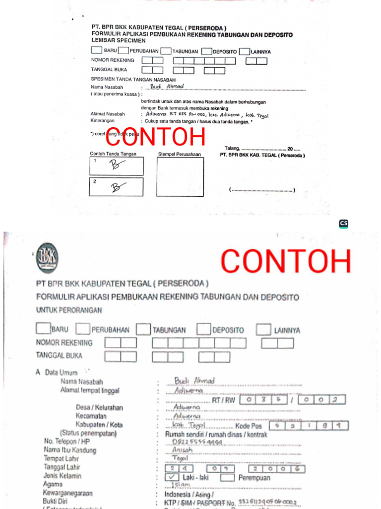 Contoh Pengisian Formulir Pembukaan Rekening Tabungan | PDF