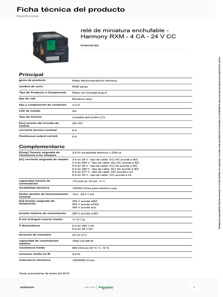 Relevo Con Base Rxm4lb2f7 Ficha Tec | PDF | Relé | Corriente continua