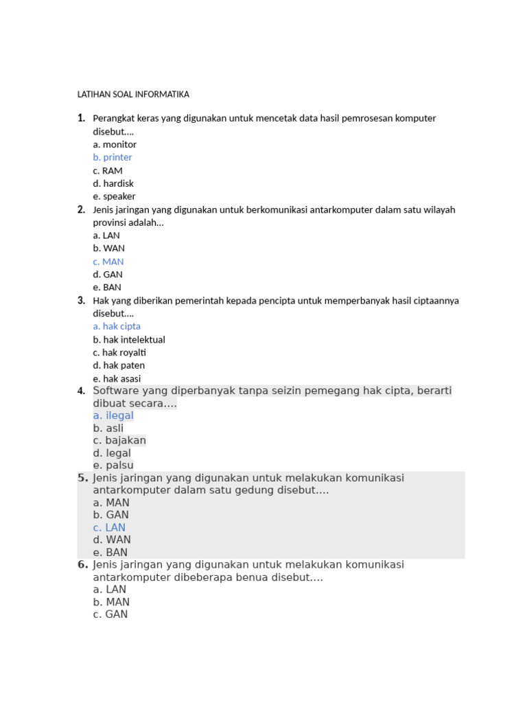 Latihan Soal Informatika | PDF
