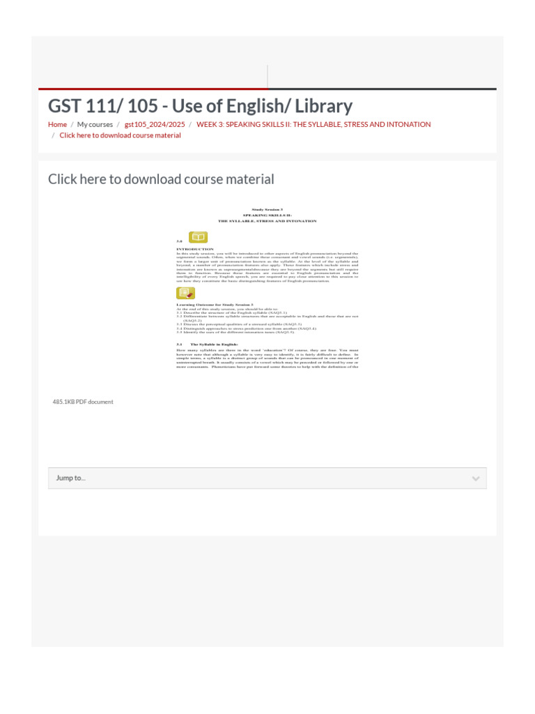 GST 105: Syllable and Stress Overview | PDF | Syllable | English Language