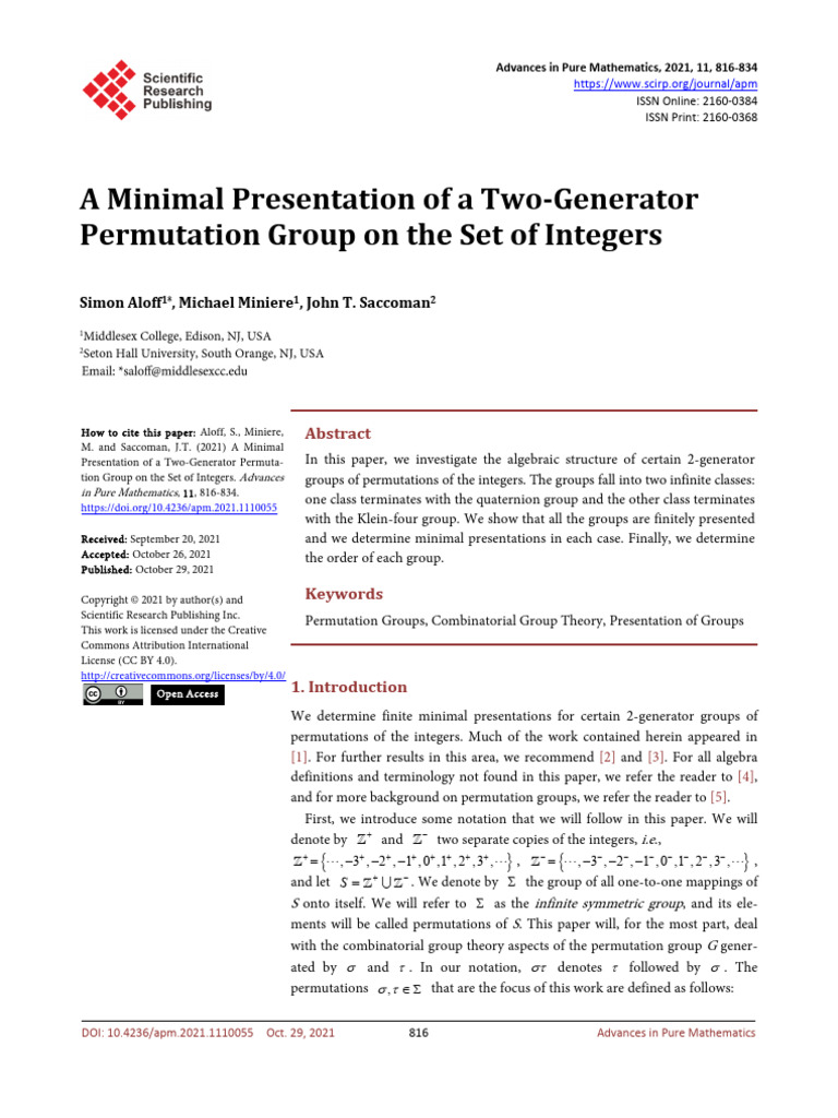 A Minimal Presentation of A Two-Generator | PDF | Mathematical Concepts ...