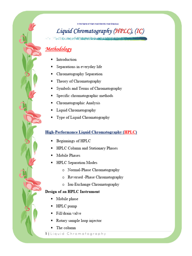 Liquid Chromatography, : HPLC IC | PDF